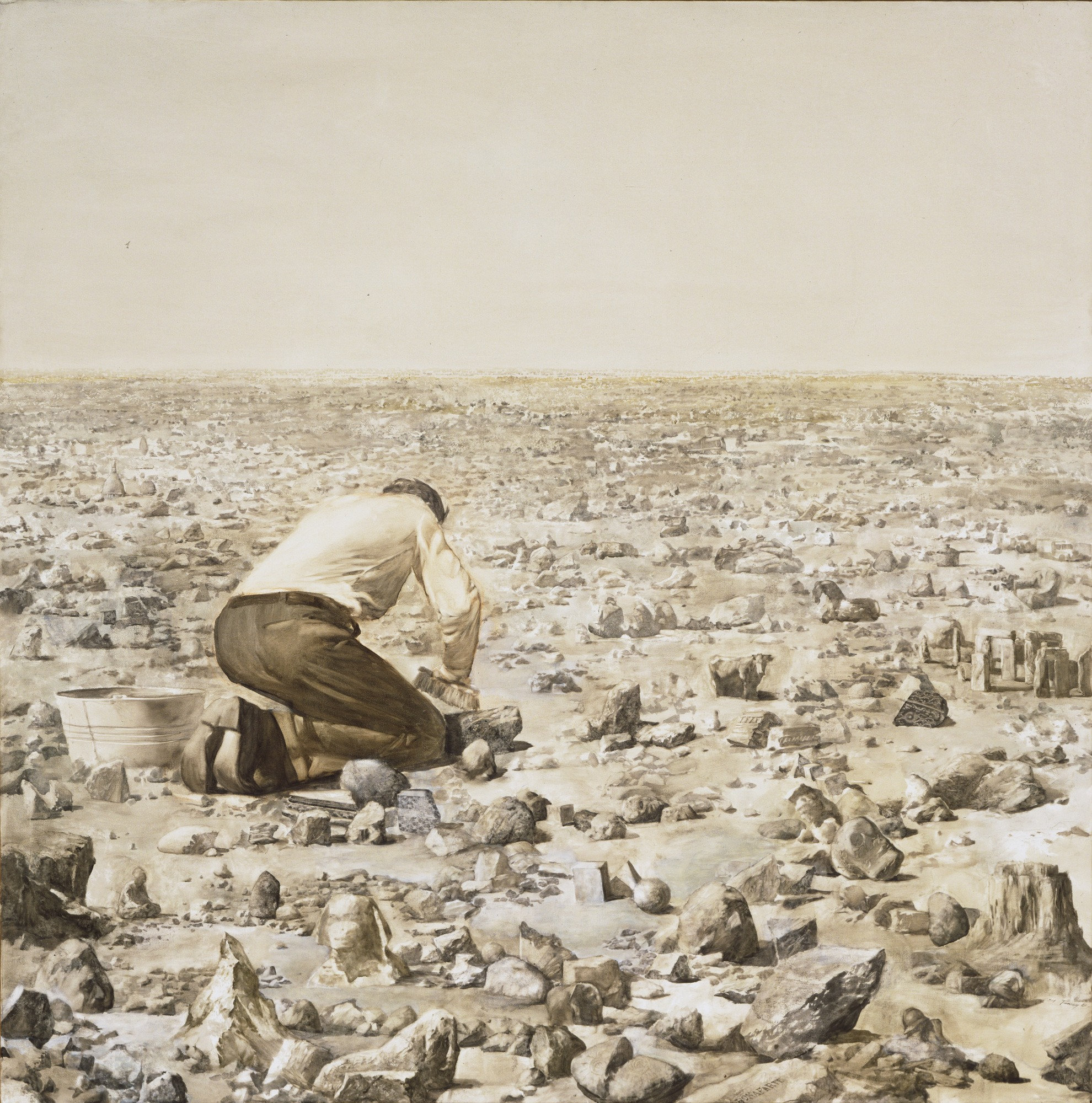 Mark Tansey, “Robbe-Grillet Cleansing Every Object in Sight,” 1981